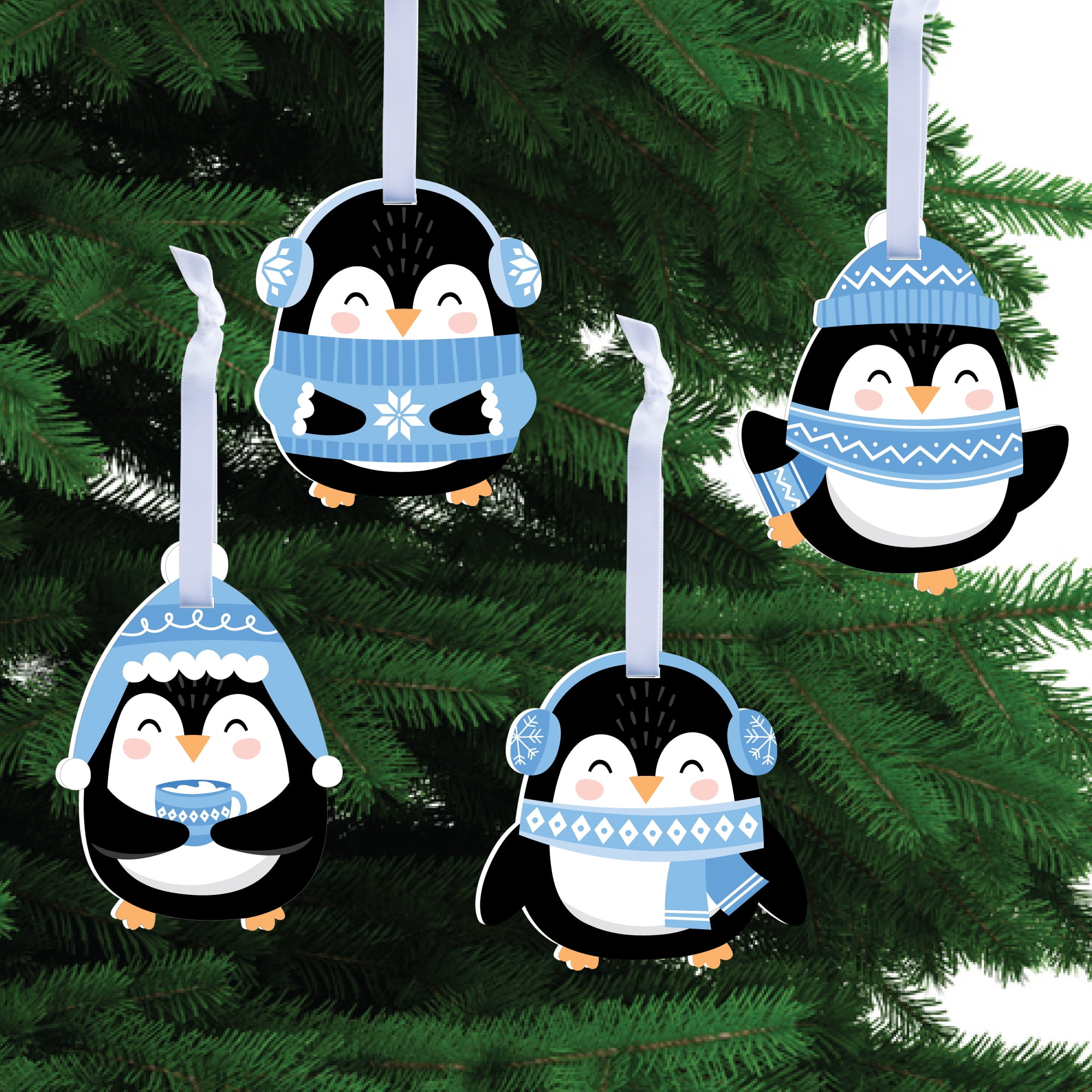 Big Dot of Happiness Winter Penguins - Snowflake Xmas Tree Ornaments ...