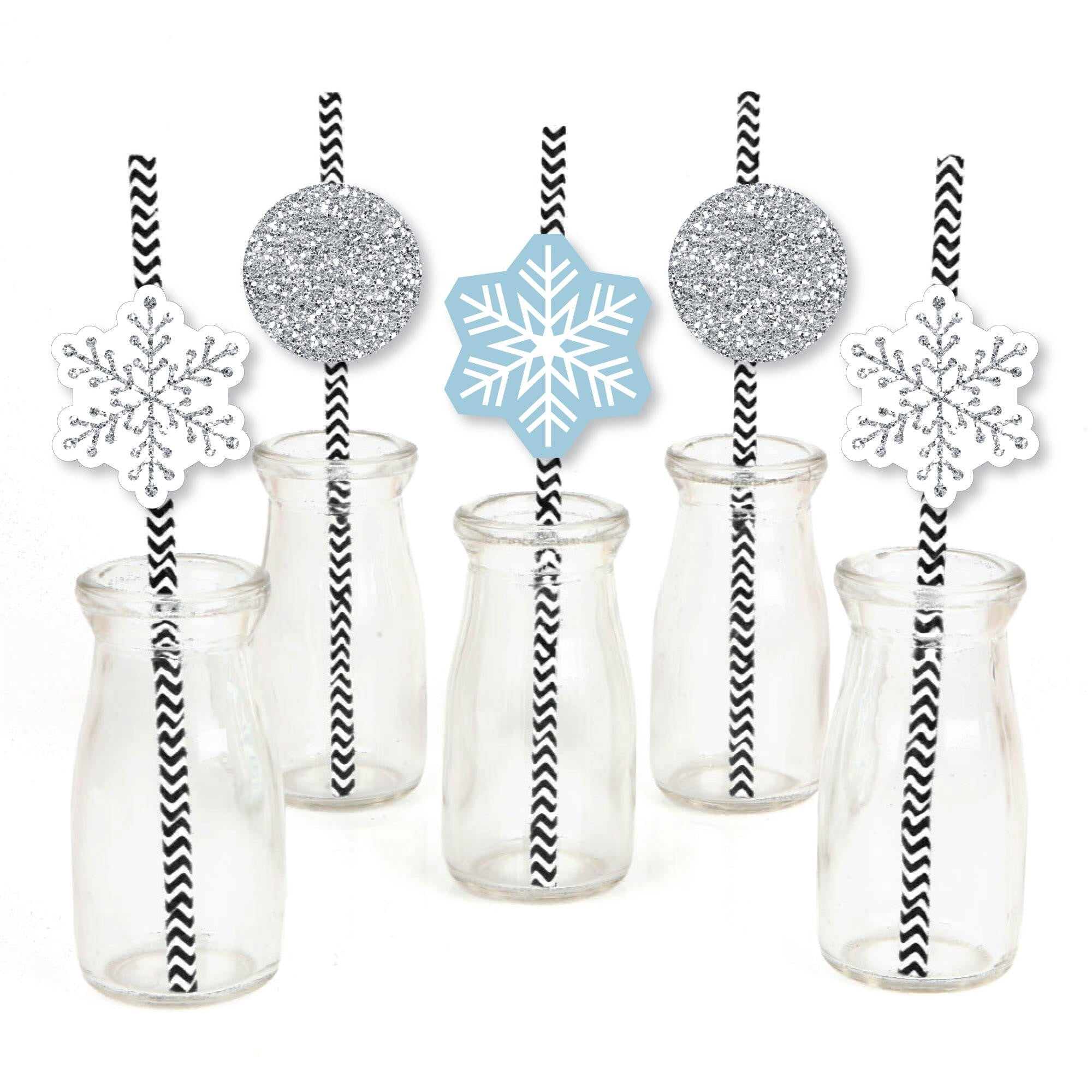 Big Dot of Happiness Winter Wonderland Paper Straw Decor - Snowflake ...