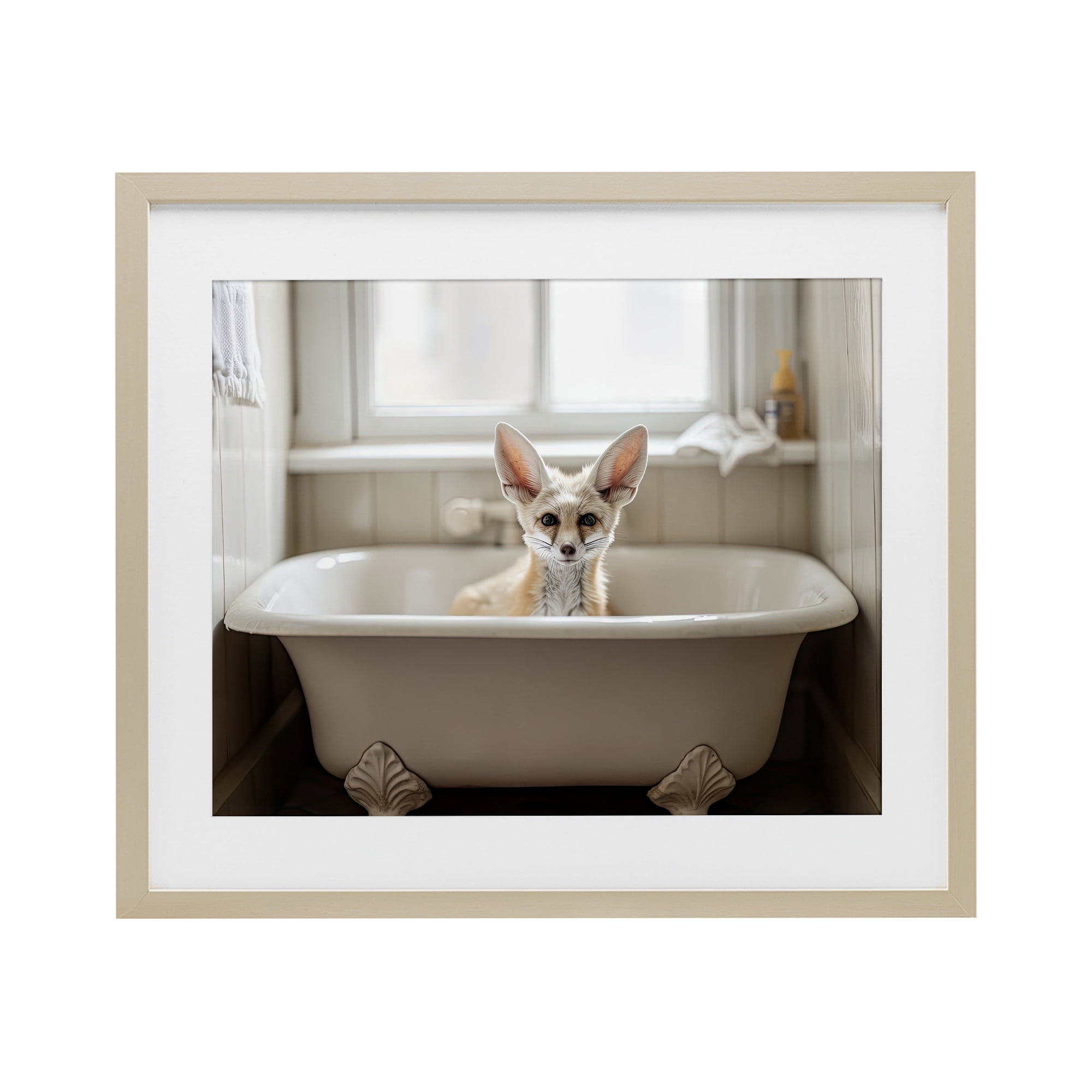 Stupell Industries Big Ear Fox Bath Time Birch Framed Print Under Glass ...