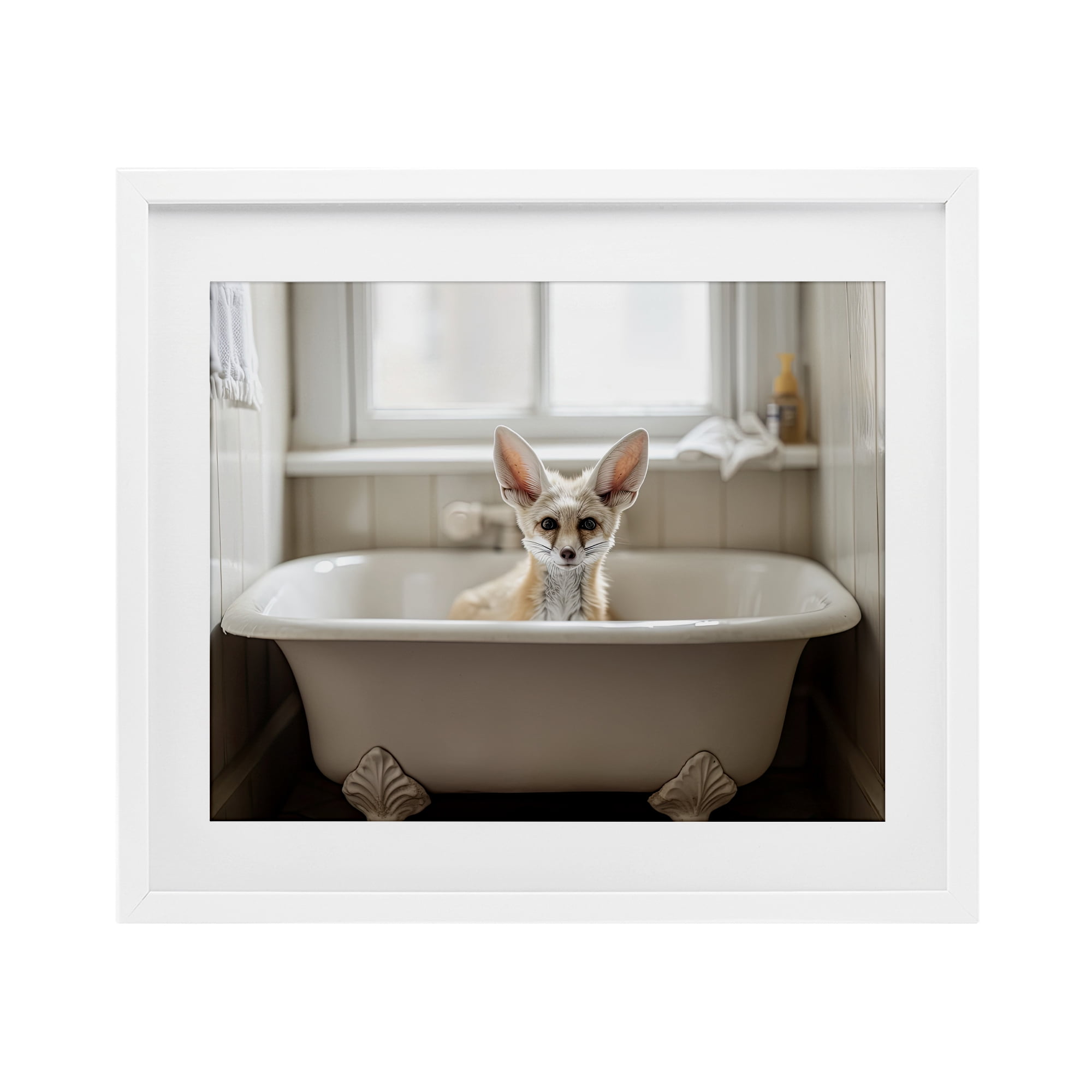 Stupell Industries Big Ear Fox Bath Time White Framed Print Under Glass ...