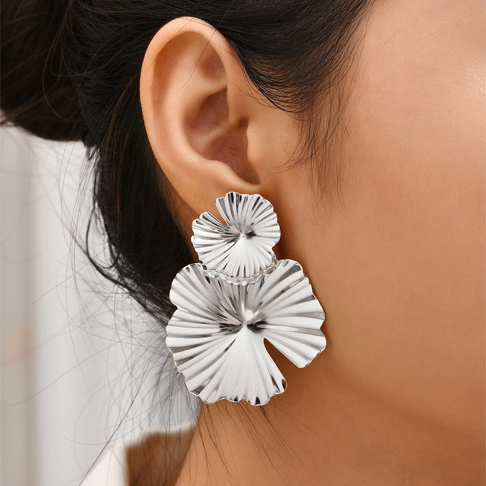 Big Exaggerated Flower Dangle Earrings for Women Gold Color Metal ...