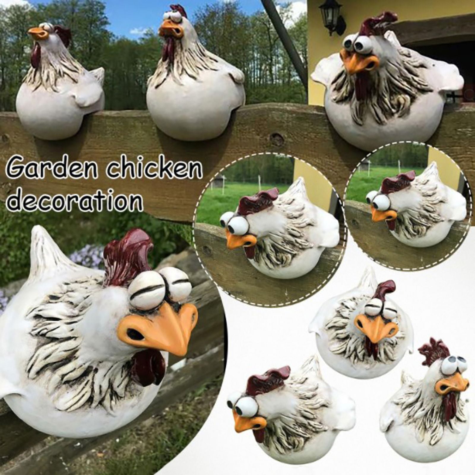 Big Eye Chicken Garden Sculpture Chicken Lawn Fence Decorating Statue ...