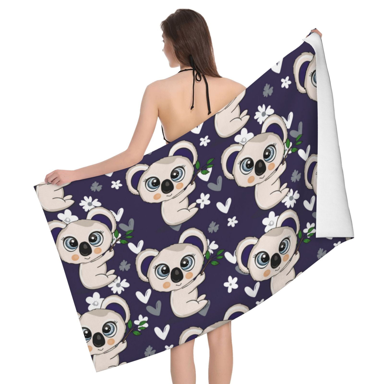 Big Eye Koala Dark Blue Bath Towels, Microfiber Towel for Bathroom ...