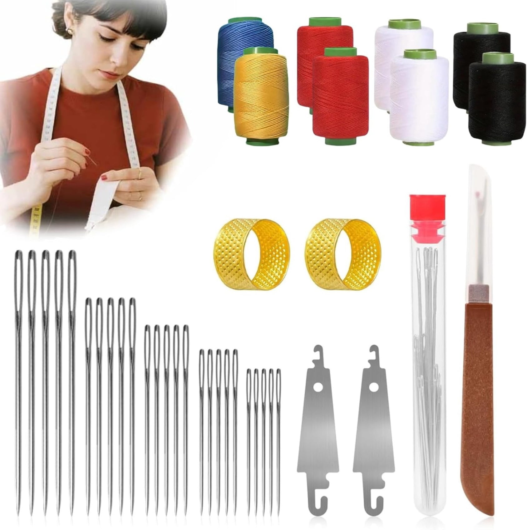 Big Eye Sewing Kit 39-Piece, Self-Threading Needles & Threader ...