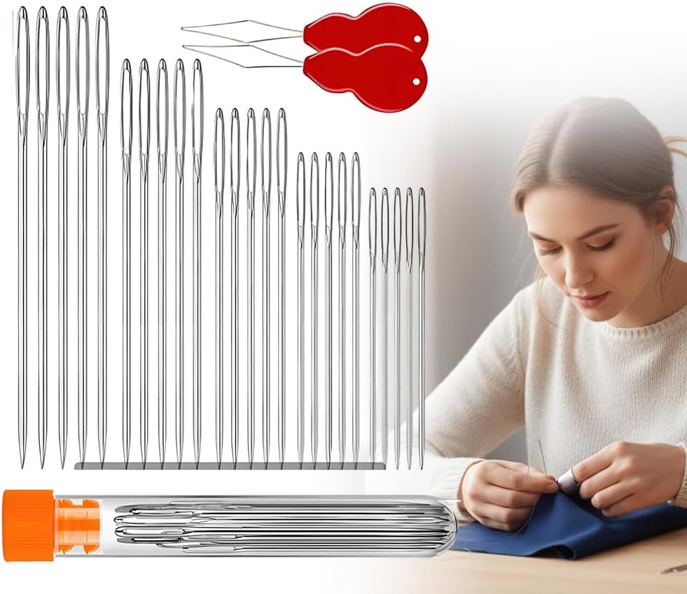 Big Eye Steel Sewing Needles Kit, 2026 Upgraded Stainless Steel Needles ...