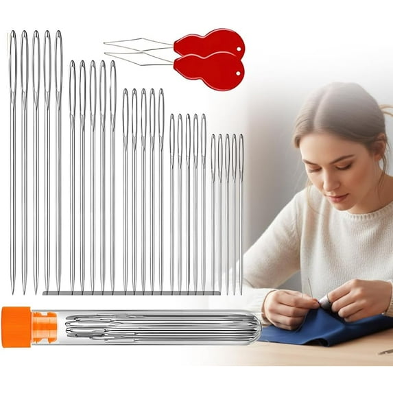 Big Eye Steel Sewing Needles Kit, 2026 Upgraded Stainless Steel Needles ...