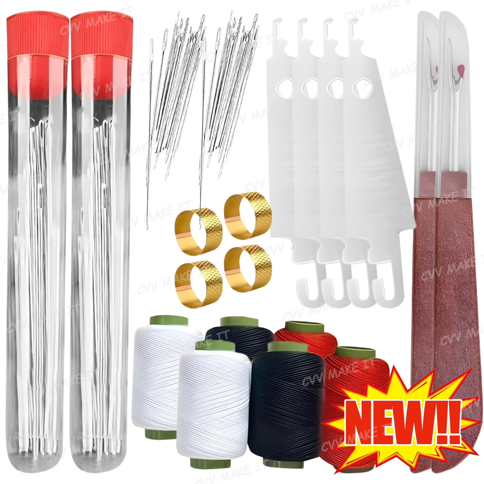 Big Eye Steel Sewing Needles Kit 37PCS Big Eye Steel Needles Set Long ...