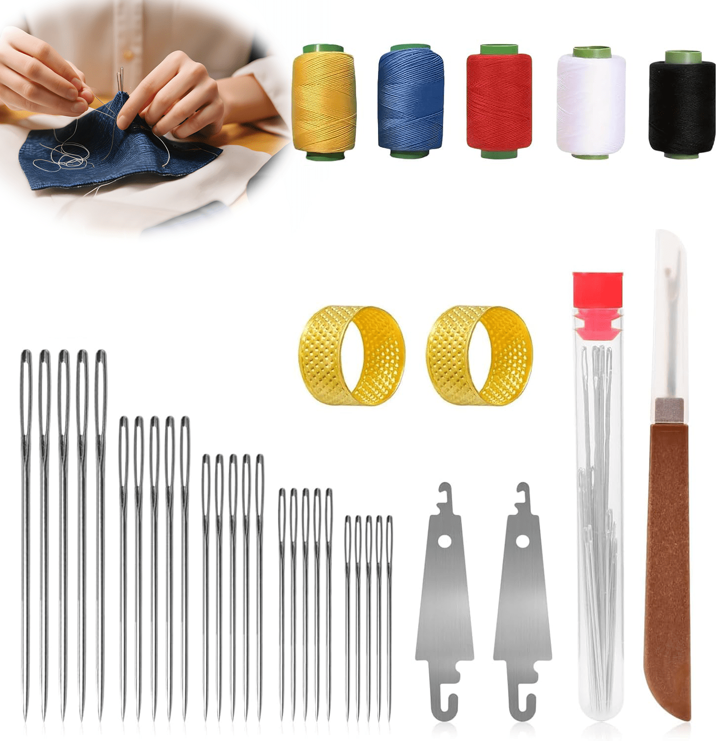 Big Eye Steel Sewing Needles Kit | 5 Size Steel Needles for Hand Sewing ...