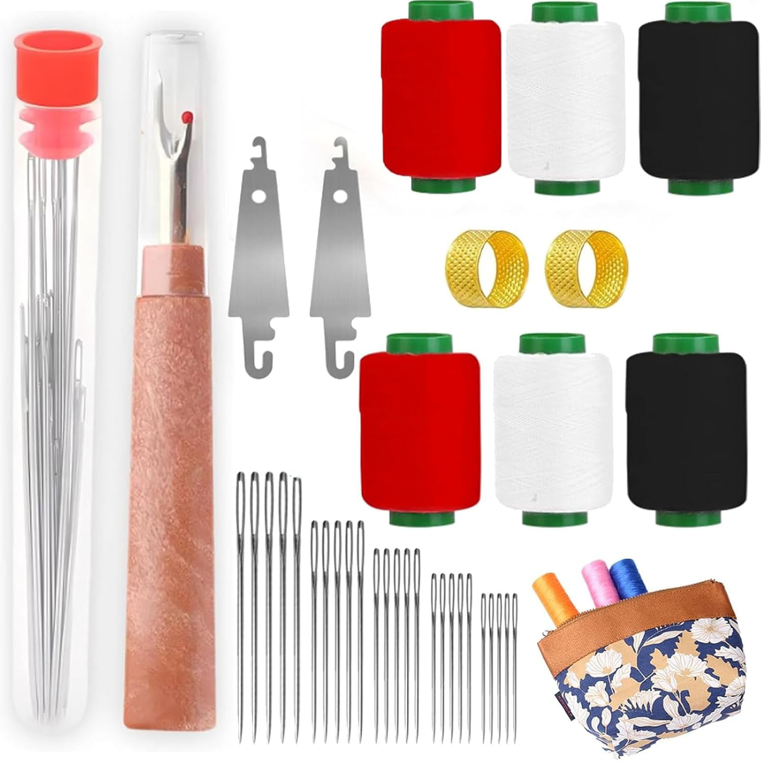 Big Eye Steel Sewing Needles Kit for DIY Sewing, 34 PCS Big Eye Steel ...