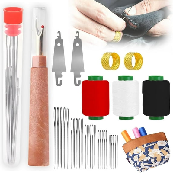 Big Eye Steel Sewing Needles Kit for DIY Sewing, 34 PCS Big Eye Steel ...