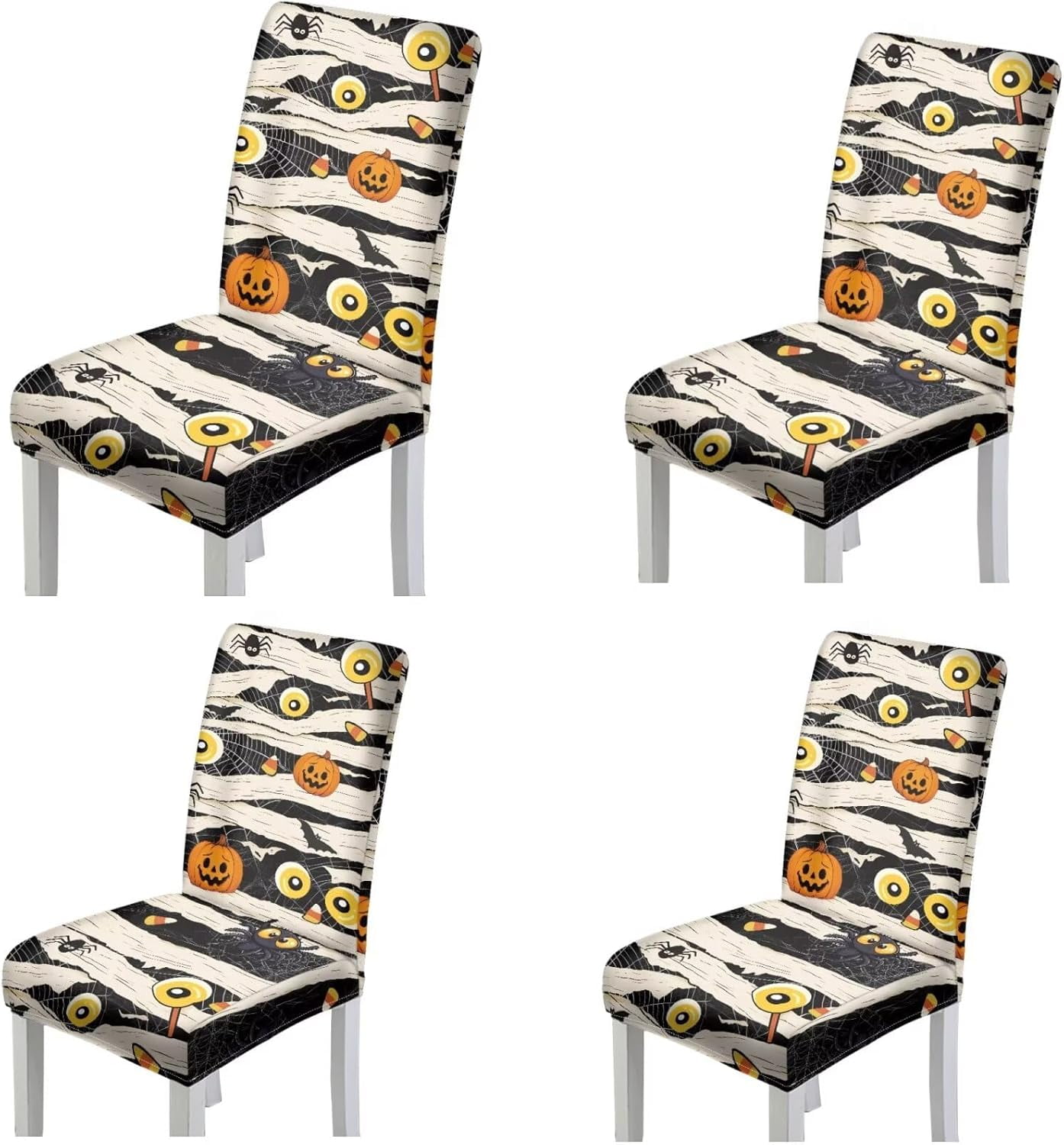 Big-Eyed Spider Pumpkin Halloween Chair Covers Set of 4 Washable ...