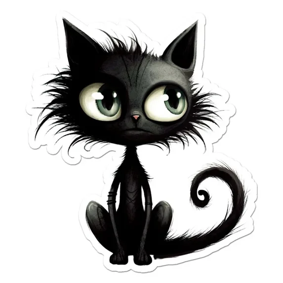 Big Eyes Black Cat Sticker Phone Decal Water Bottle Stickers Car Decals ...
