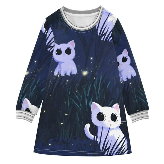 Big Eyes Kittens Girls'long-sleeved dress Thickened A-dress Warm Dress ...