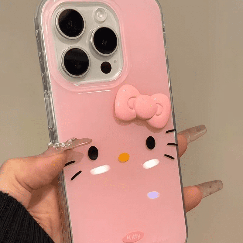 Big Face Pink Bow Strap Phone Case For iPhone 16 15 14 13 12 11 Pro Max XR XS MAX 7 8 PLUS Mini ...