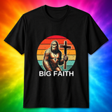 Big Faith Bigfoot Christian Cross Retro Sunset T-Shirt, for men & women ...