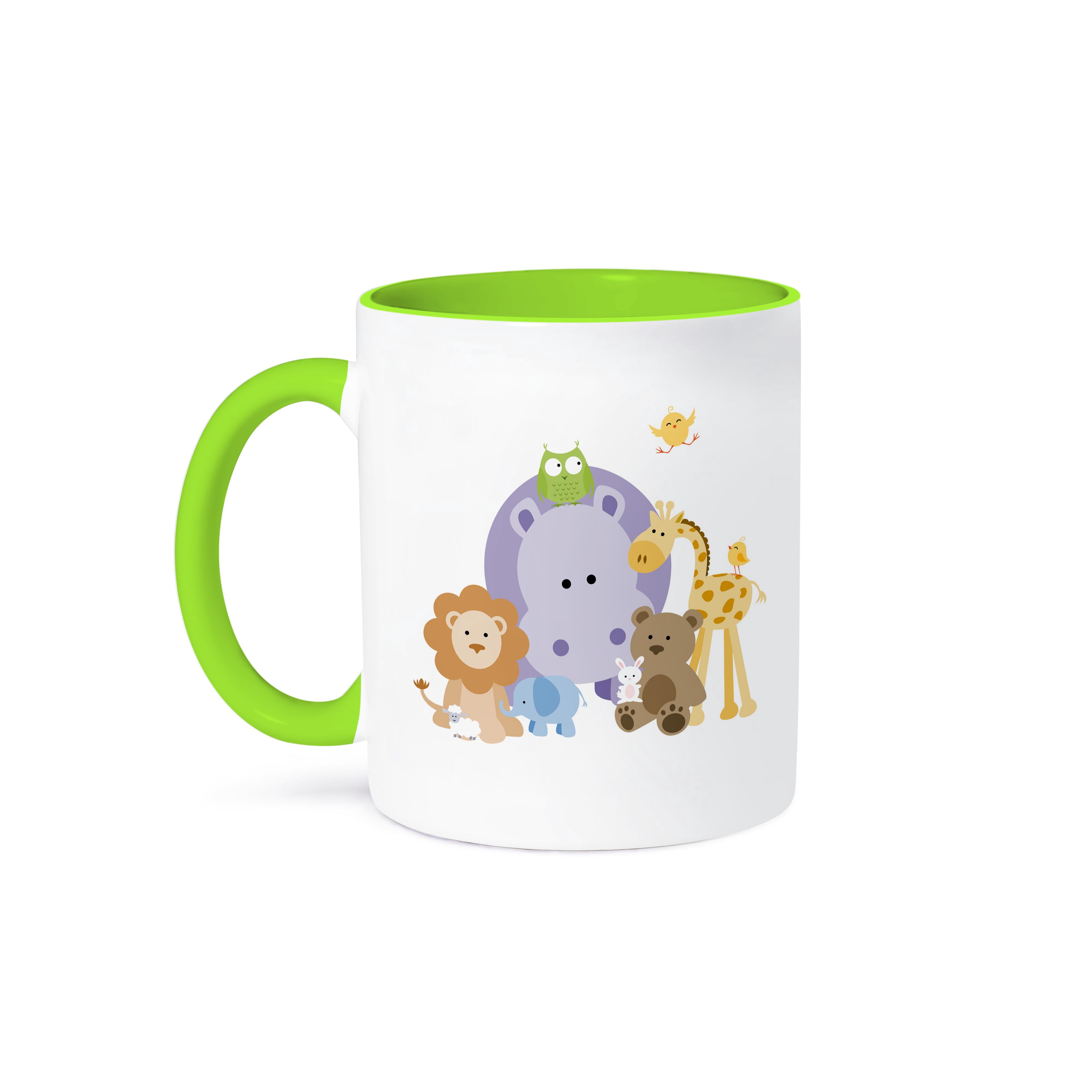 3dRose, Big family of cute zoo animals, 11oz Two-Tone Green Mug ...
