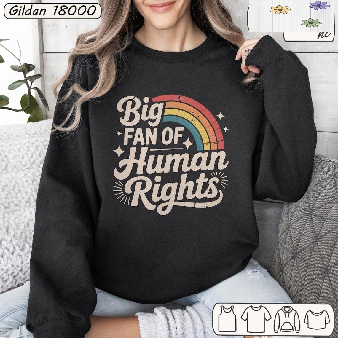 Big Fan Of Human Rights Sweater, Retro Rainbow Sweatshirt, Radicalized ...