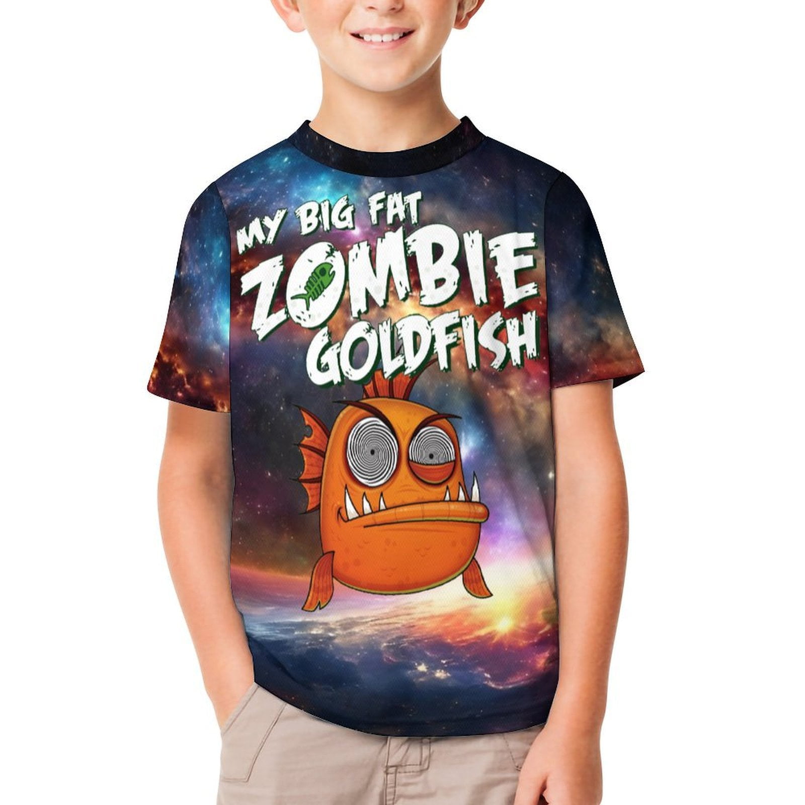 My Big Fat Zombie Goldfish T-Shirt for Boys And Girls, Funny Short ...