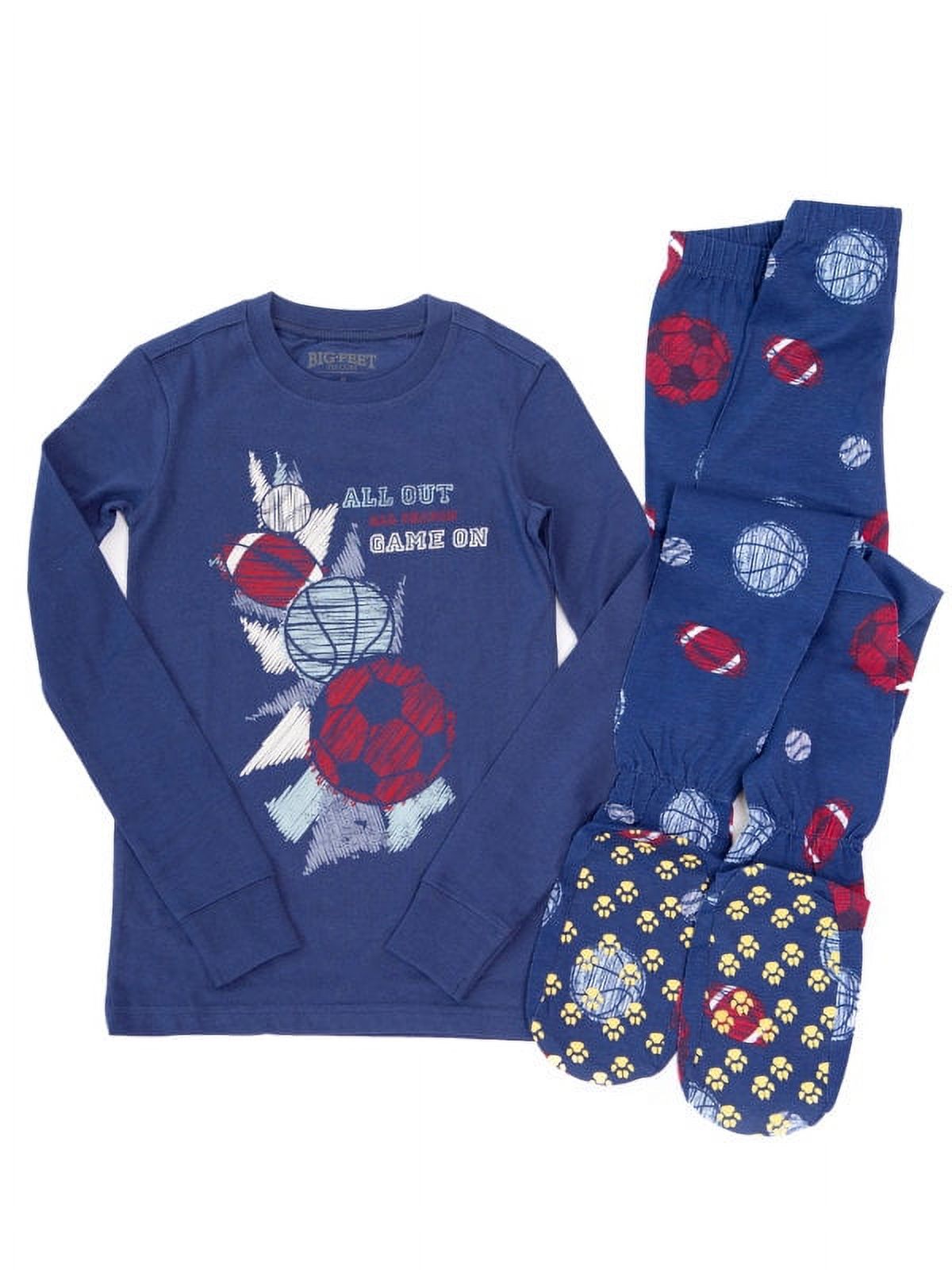 Big Feet PJs 2 Piece Footed Pajamas with Sports Balls on Navy "All Out ...