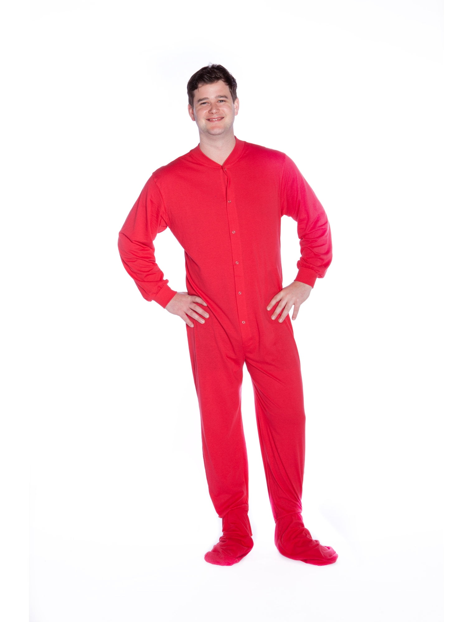 Big Feet Pjs Red Cotton Jersey Knit Adult Footed Sleeper Pajamas