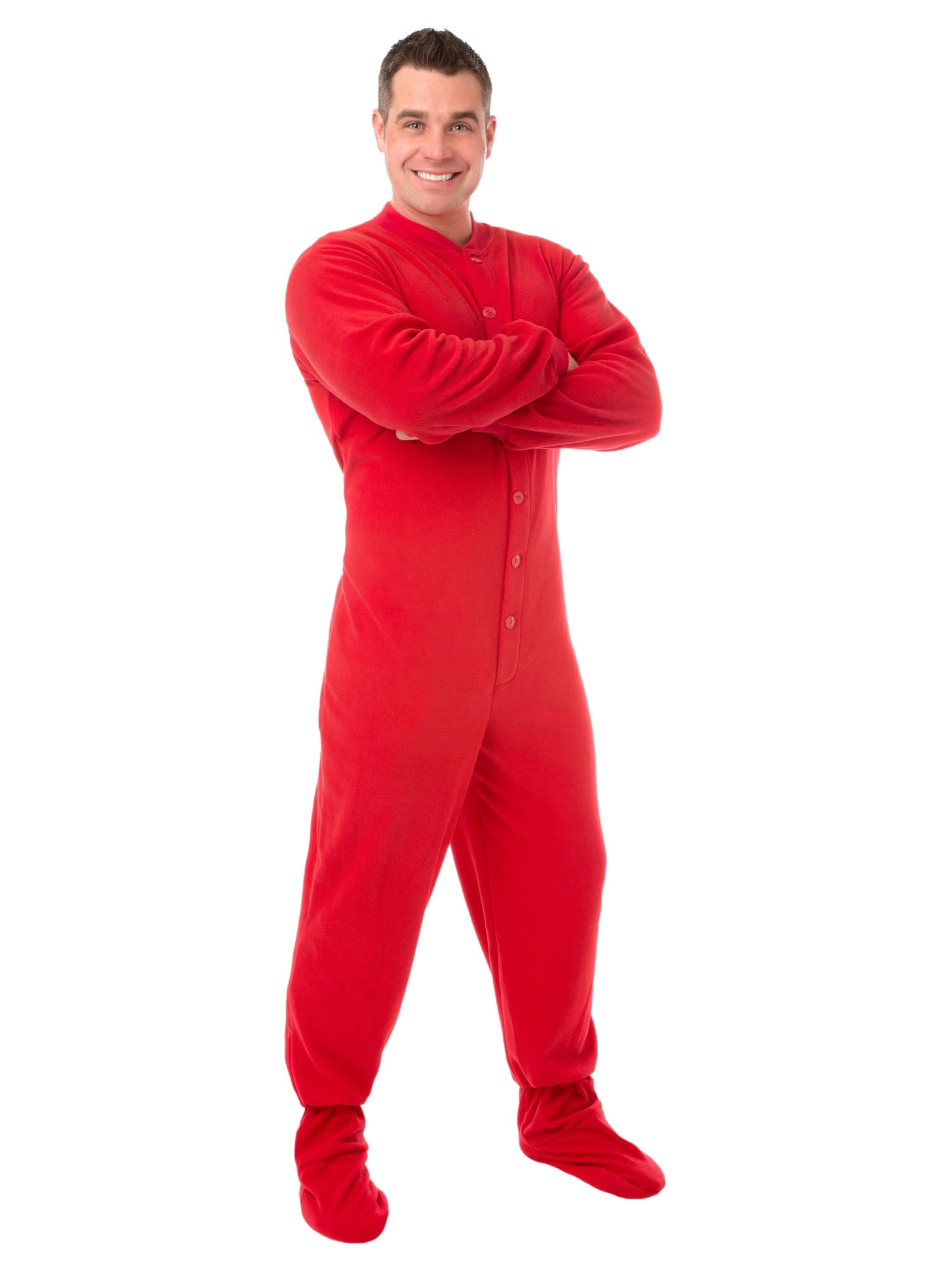 Big Feet PJs Red Micro Polar Fleece Adult Footed Pajamas Sleeper ...