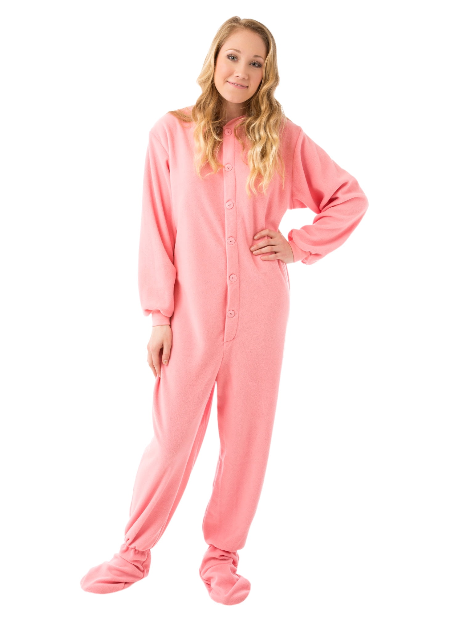 Big Feet Pajama's Pink Micro-Polar Fleece Adult Footed Pajamas, No Drop ...
