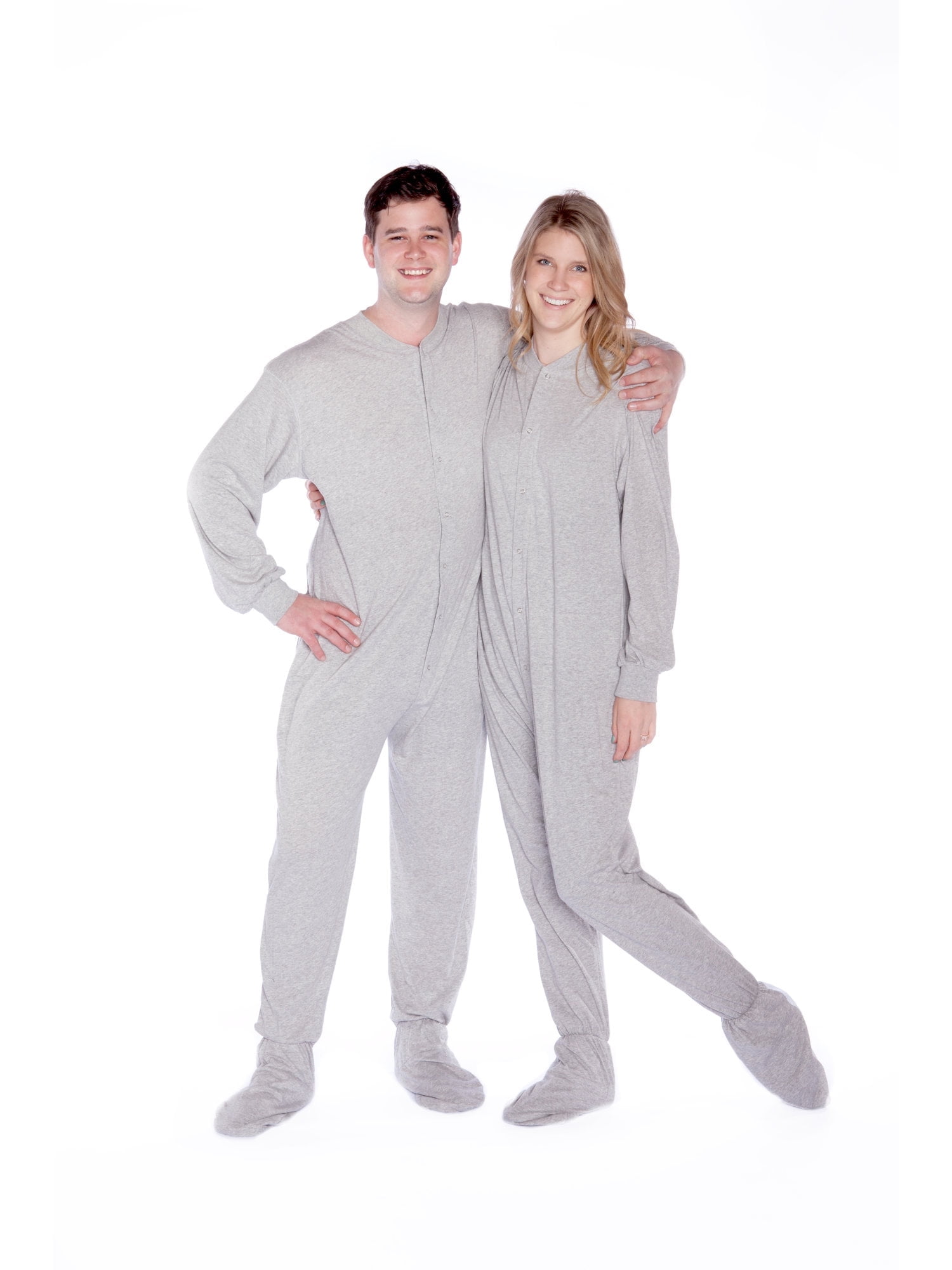 Big Feet Pajamas Grey Jersey Knit Adult Footed Pajamas with Drop Seat ...