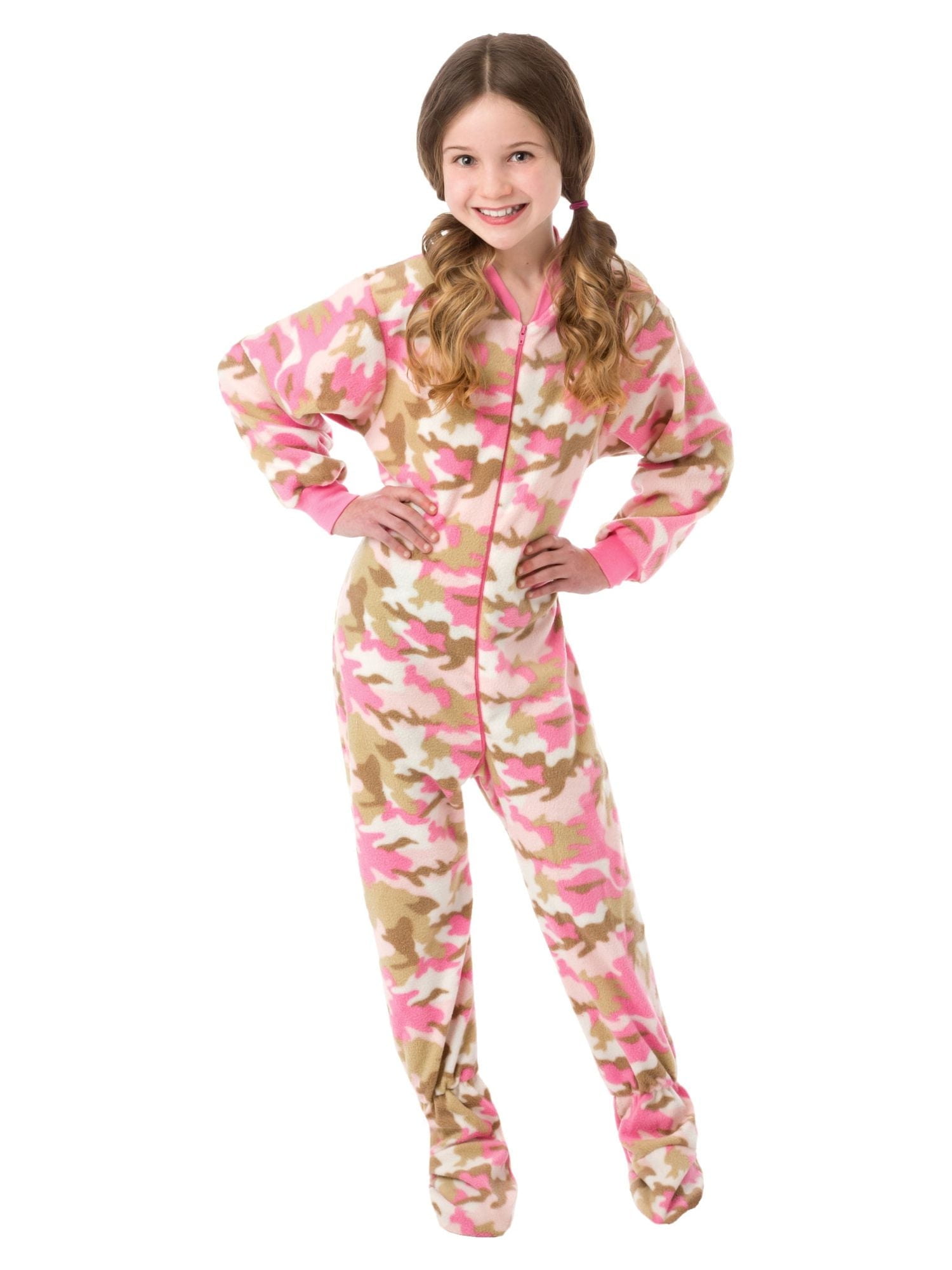 Big Feet Pjs Girls' Footie Onesie, Pink Camo Micro Polar Anti-Pill ...