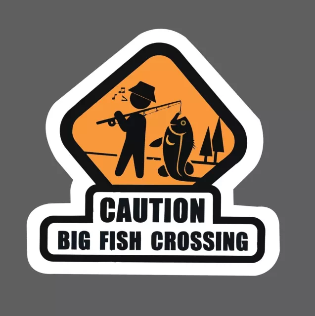 Big Fish Crossing Sticker Caution Waterproof Sticker Phone Decal Water ...