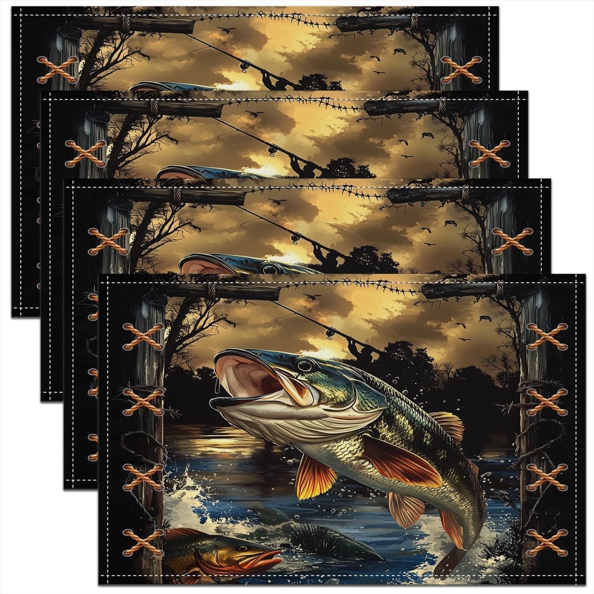 Big Fish Placemats Set of 4 Pike Fish Table Place Mats Boys Girls ...