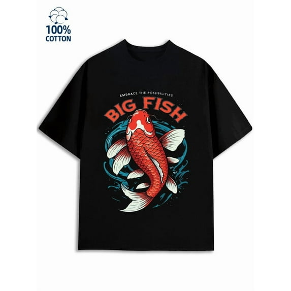 Big Fish Tee mens carp 180G 100% Cotton black funny joyful Trendy ...