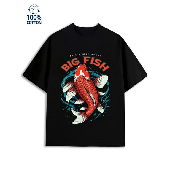 Big Fish Tee mens carp 180G 100% Cotton black funny joyful Trendy ...