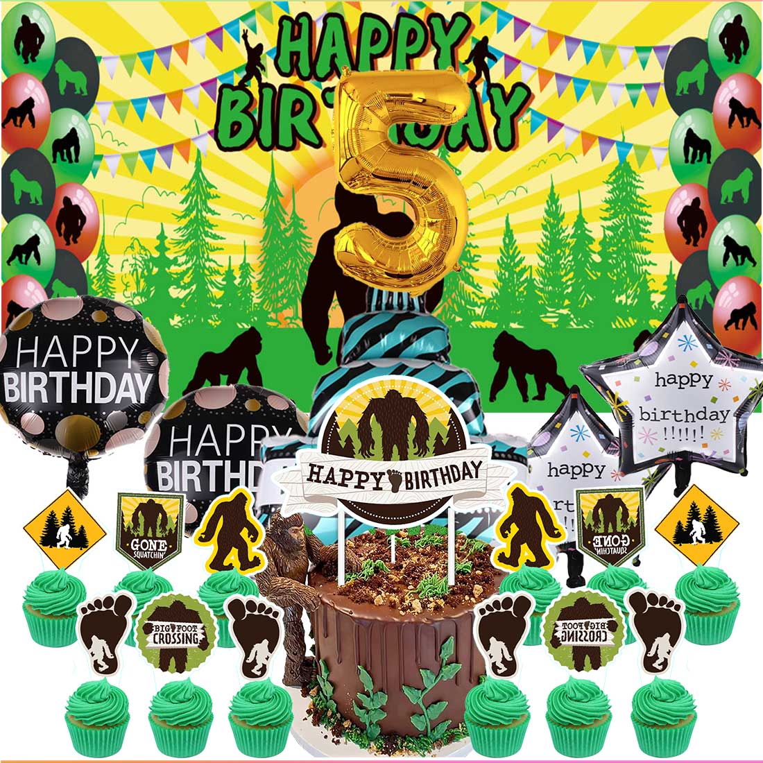 Big Foot Party Supplies Decor 5th Kit Balloons Birthday Cake Topper ...