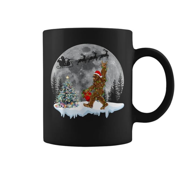 Big Foot Sasquatch Christmas Santa Tree Sleigh Moon Reindeer Coffee ...