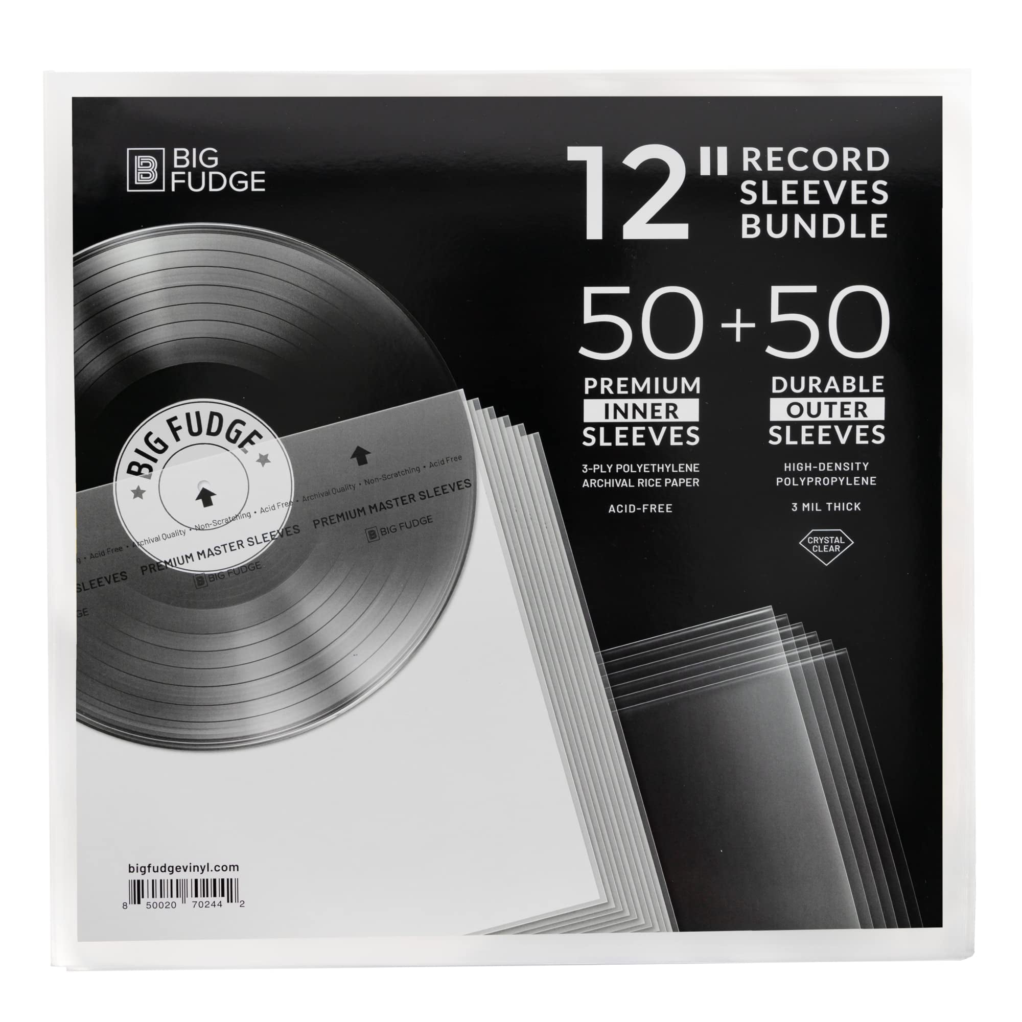 Big Fudge Premium 12” Vinyl Record Sleeves 100-Pack, Anti-Static ...