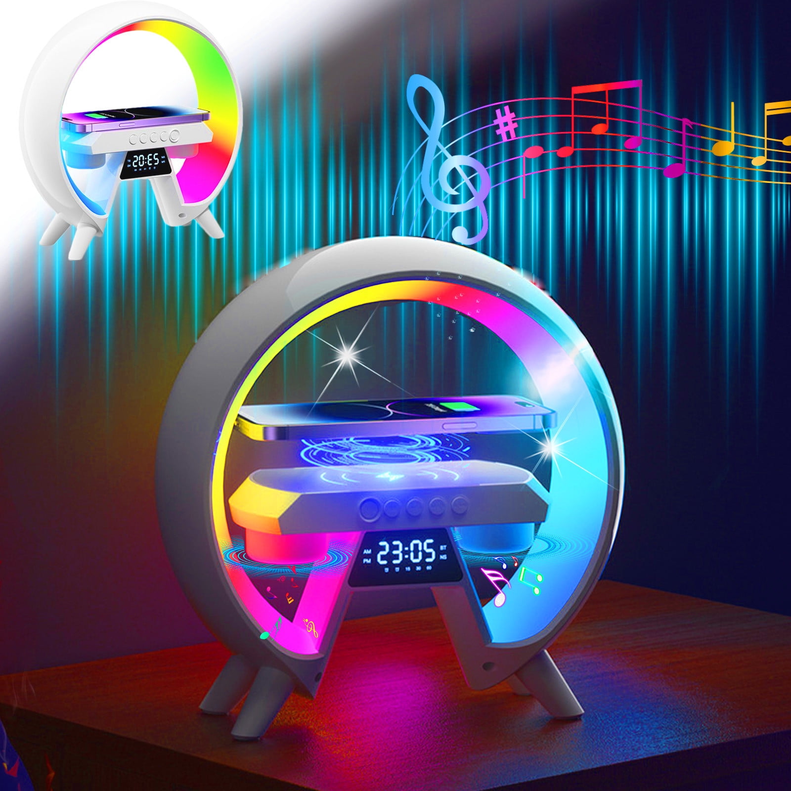 Big G Bluetooth Speaker with Night Light – 15W Fast Wireless Charger ...