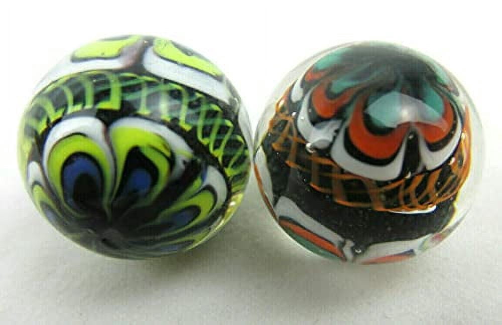 Big Game Toys ~Set of 2 RINKY-DINK 16mm Handmade Art Glass Marbles ...