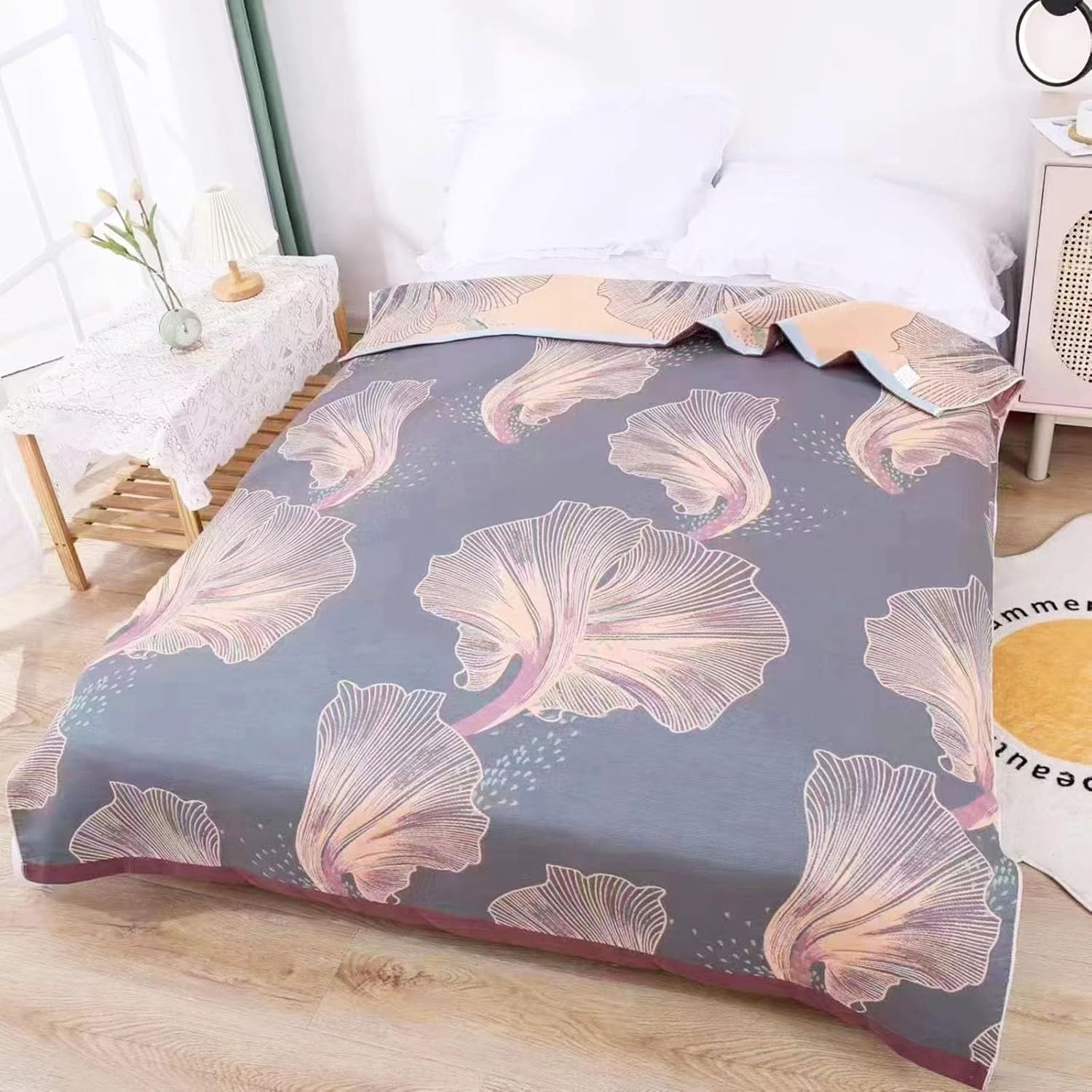 Big Ginkgo Leaf Quilt Queen Size Bedspread Reversible Thin Bedspread ...