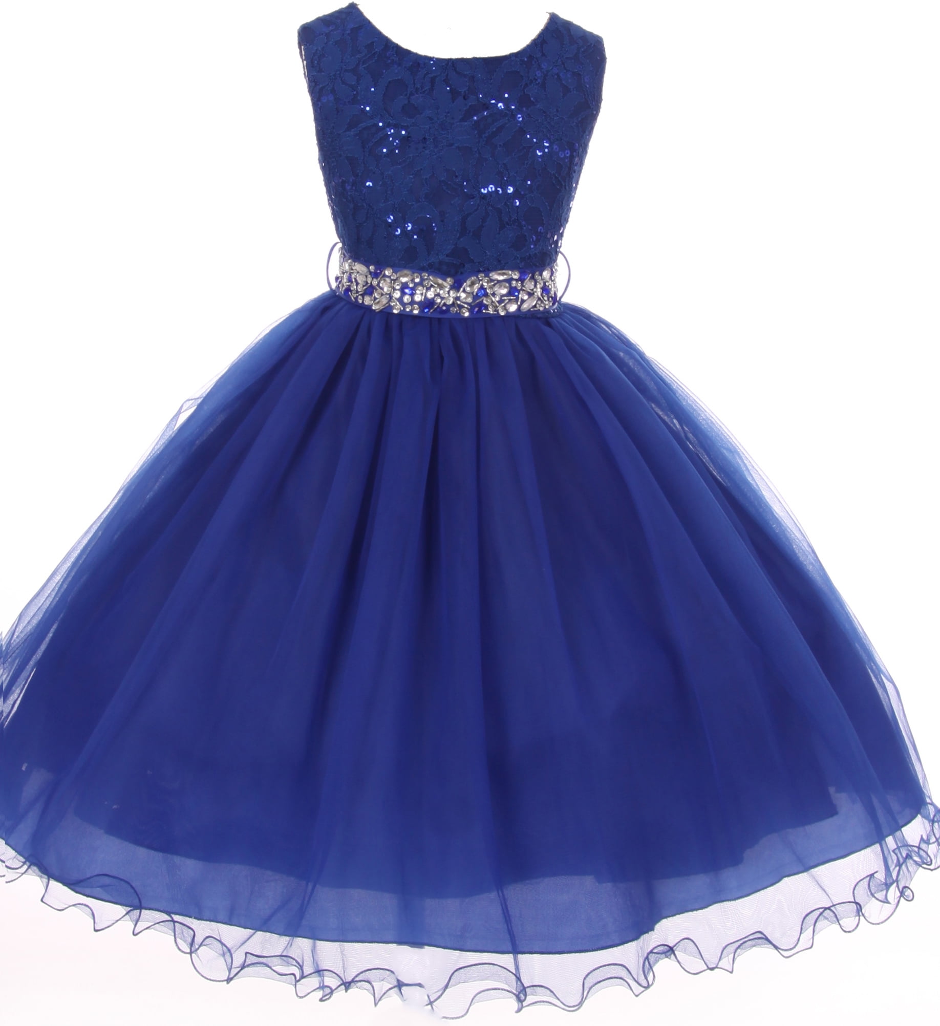 Big Girl Glitters Sequined Bodice Double Layer Tulle Rhinestones Sash ...