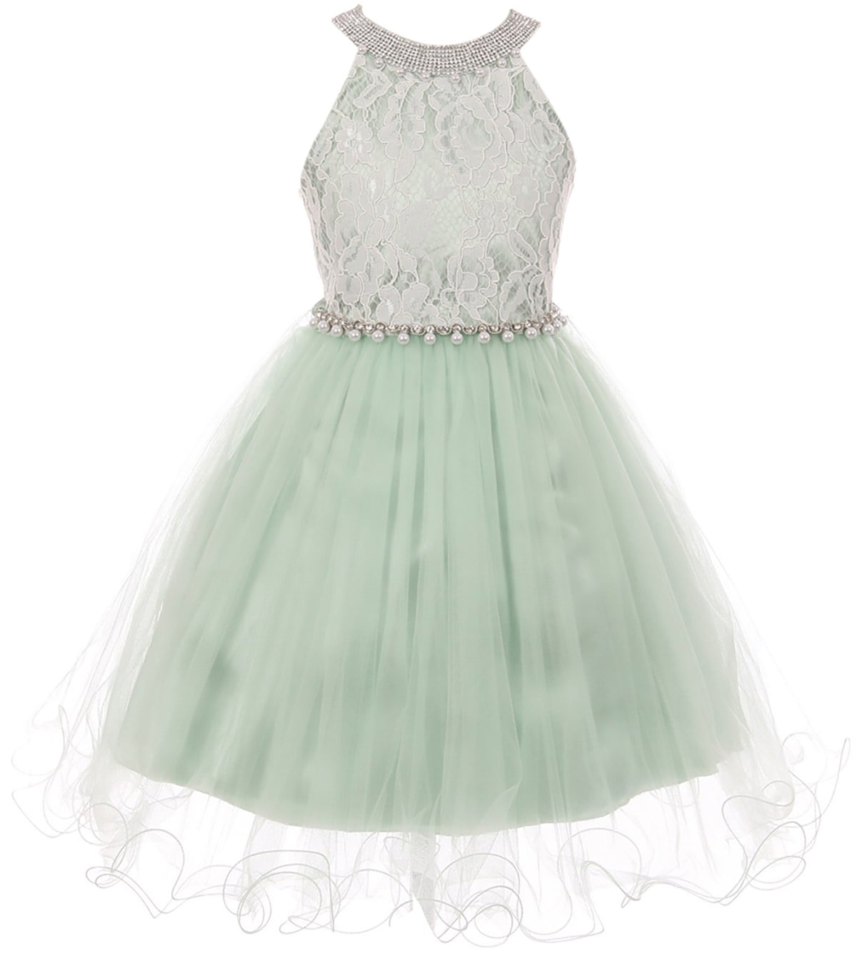 Big Girl Gorgeous Pearl Halter Pageant Gown Party Flower Girl Dress ...