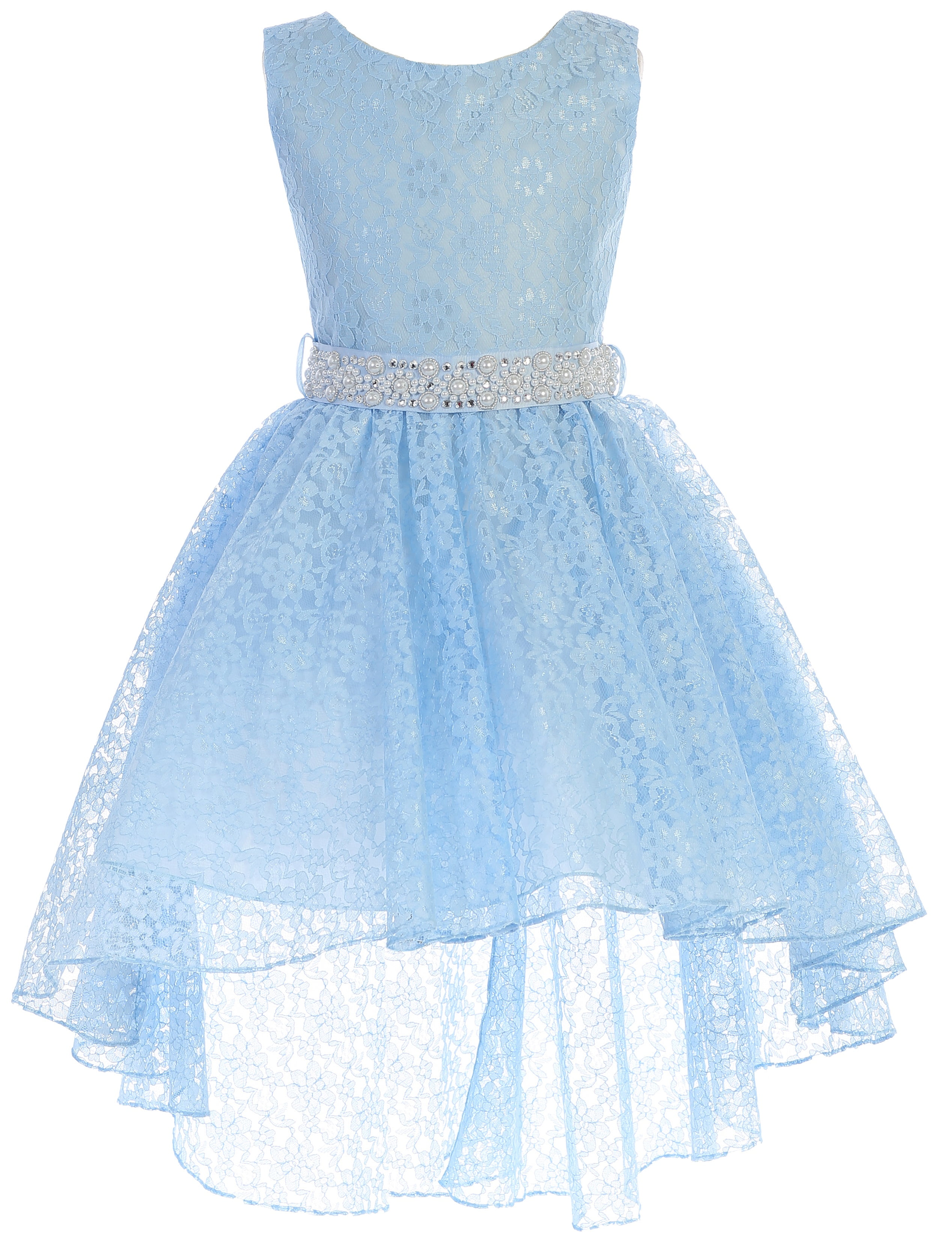 Big Girl High Low Floral Lace Rhinestones Pearl Belt Easter Pageant ...