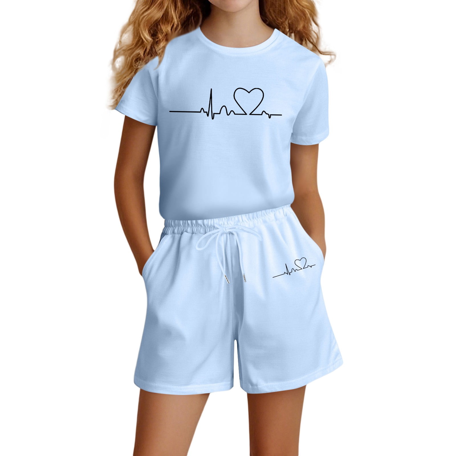 Big Girl Outfits Fashion Letter Print Casual Loose Short Sleeve Suit ...