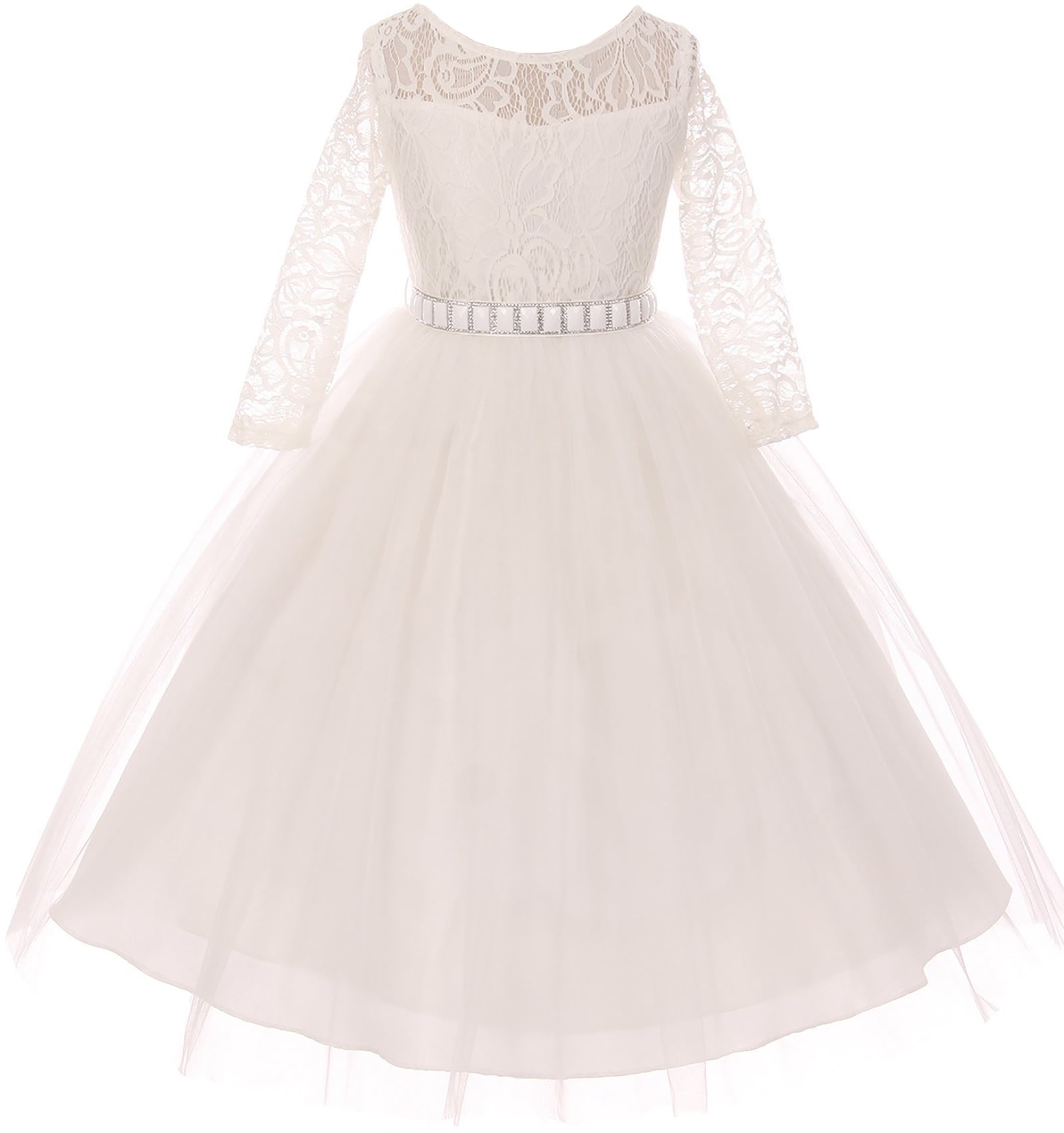 Big Girl Stunning Lace Tulle Rhinestones Holiday Party Flower Girl Dress Off White 8 MBK 372 BNY ...