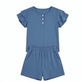 Big Girl Summer Outfits Two Piece Ruffled Short Sleeved Button Down ...