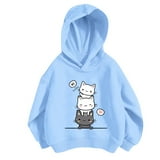 Big Girl's Hoodie Cute Cat Prints Hooded Sweatshirt Soft Casual Sport ...