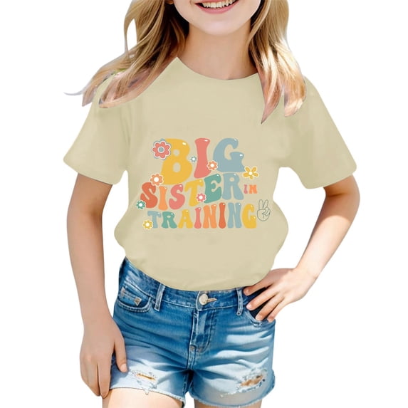 Big Girl's T Shirt Fashionable Letter Round Neck Short Sleeved Girls ...