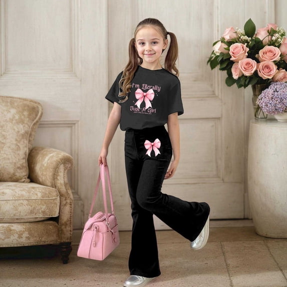 Big Girls 2-Piece Fall Outfits Set Trendy Bell Bottom Flare Pants and ...