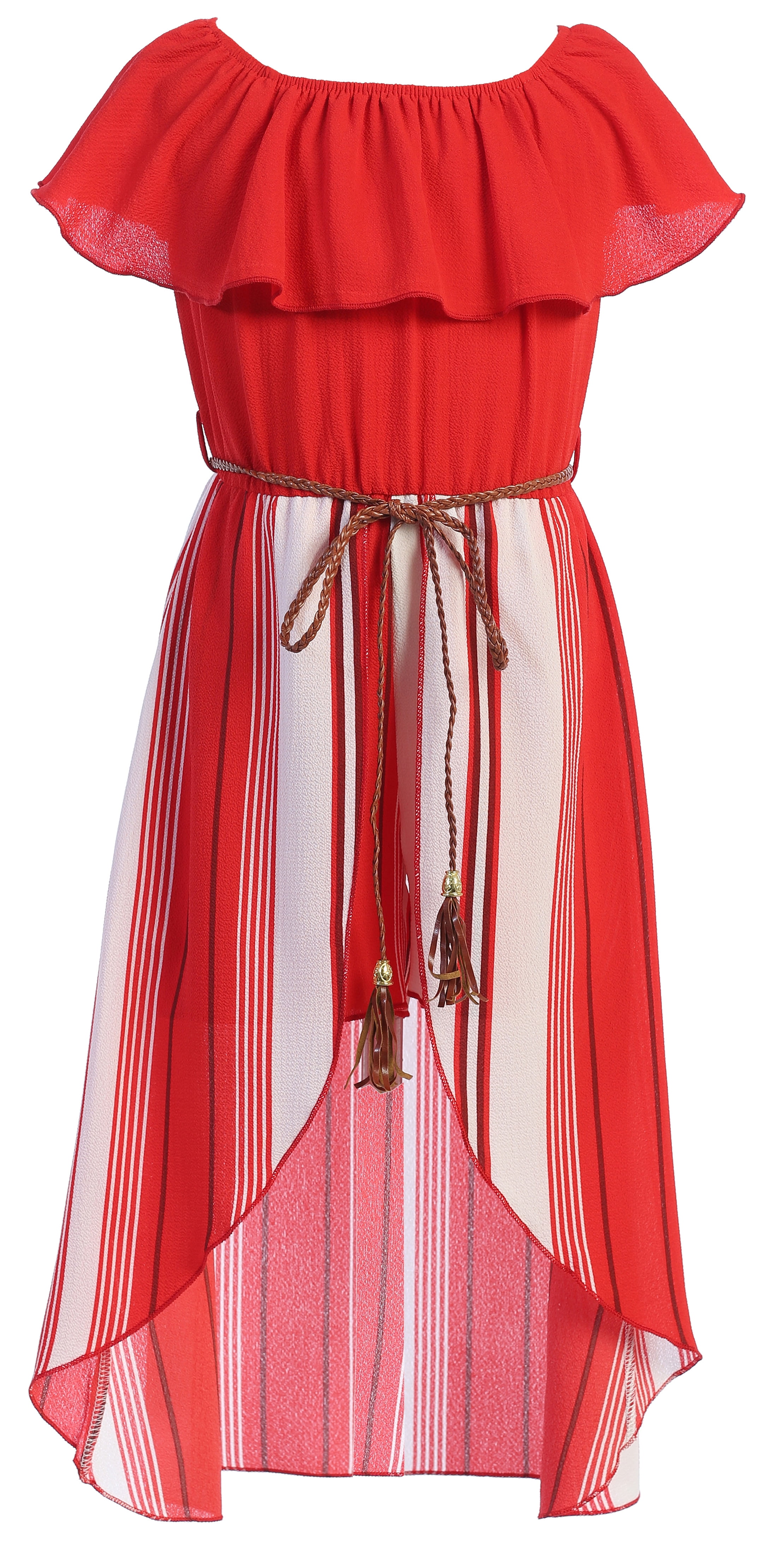 Big Girls 2 Ways Ruffle Hi Lo Maxi Skirt Romper Belt Jumpsuit Romper ...