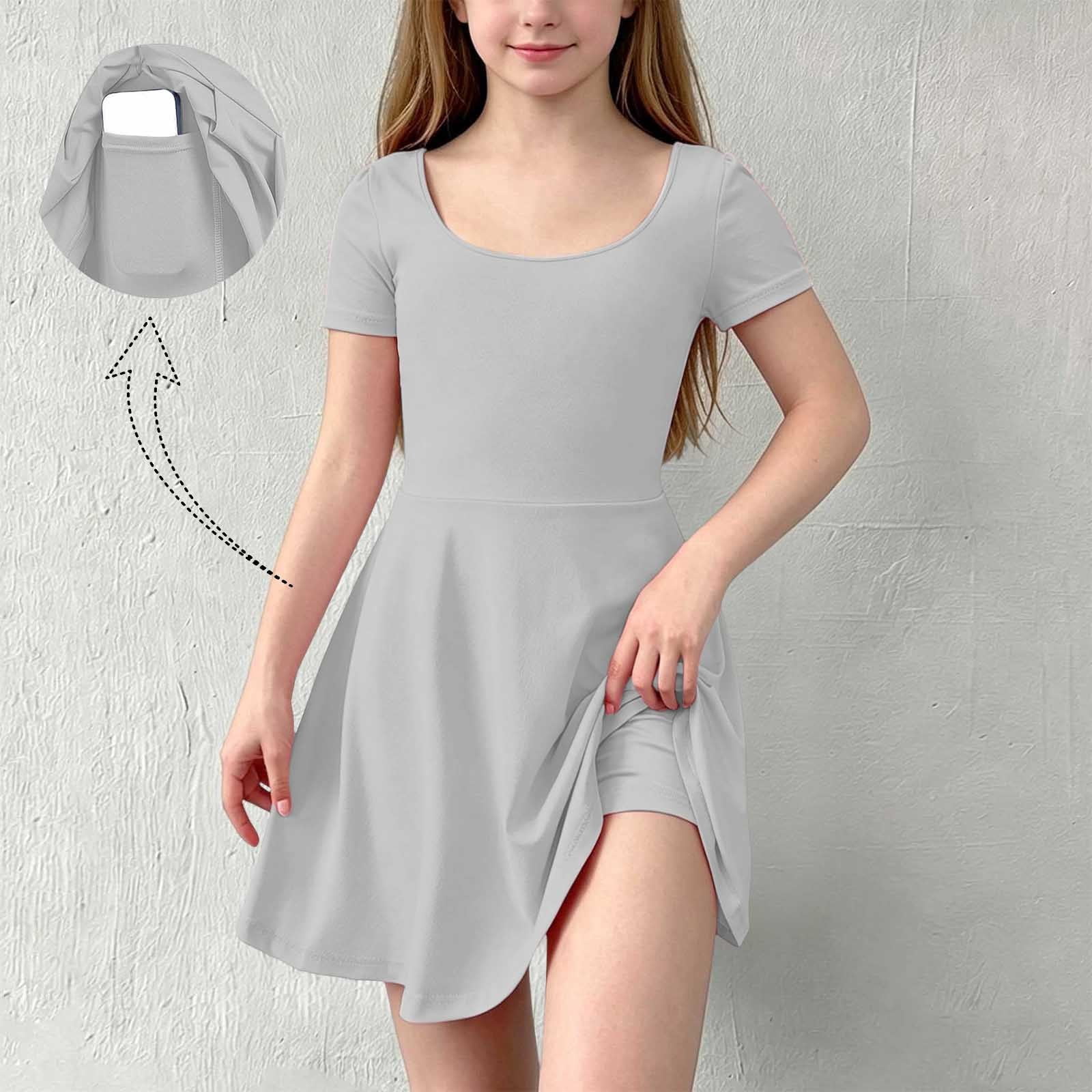 Big Girls Back To School Dress 5-15Y Square Neck Short Sleeve Solid ...