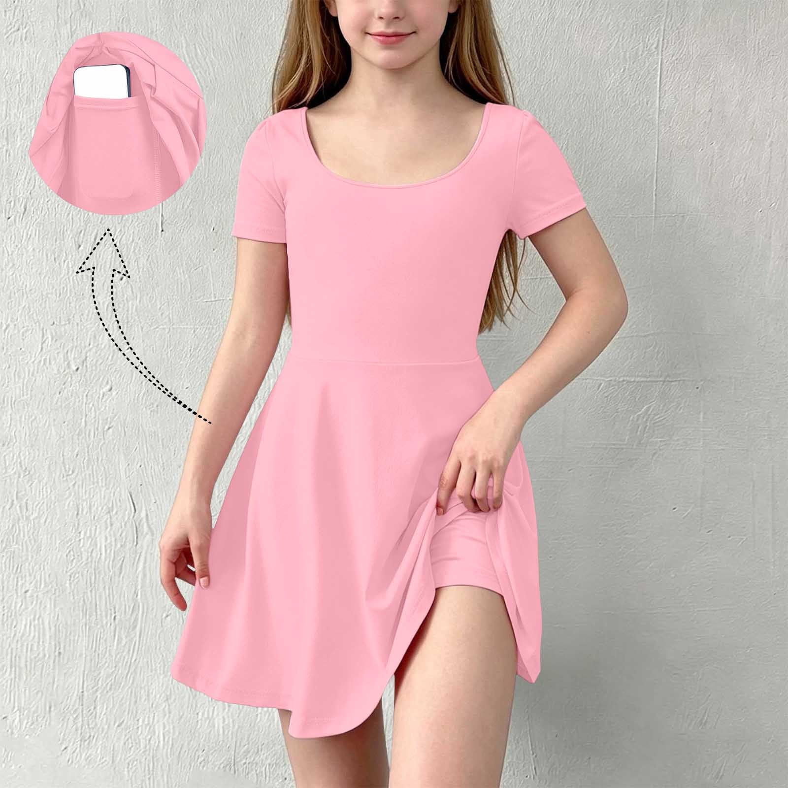 Big Girls Back To School Dress 5-15Y Square Neck Short Sleeve Solid ...